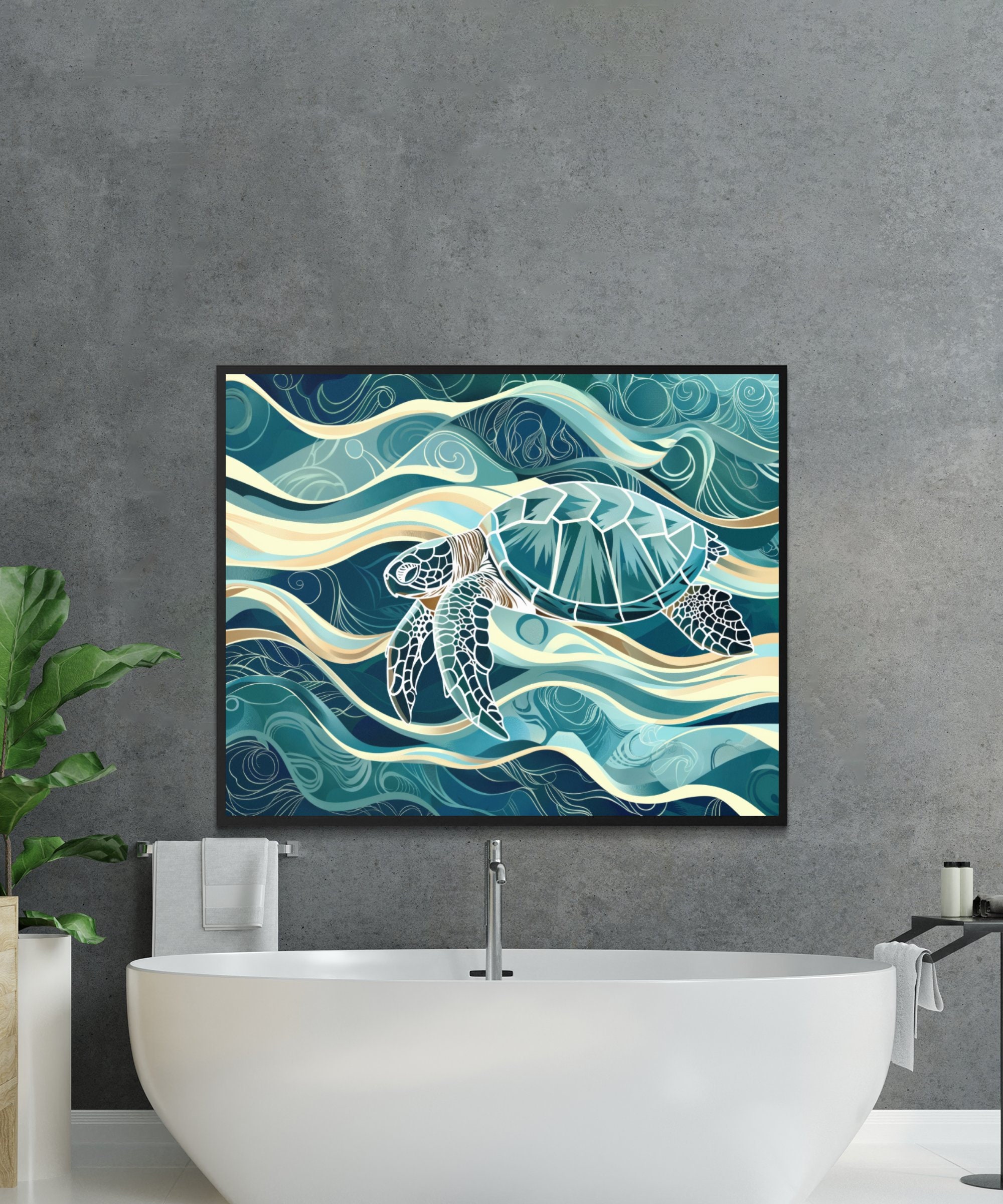 Abstract Sea Turtle Art, Digital Download, Printable Ocean Waves Wall ...