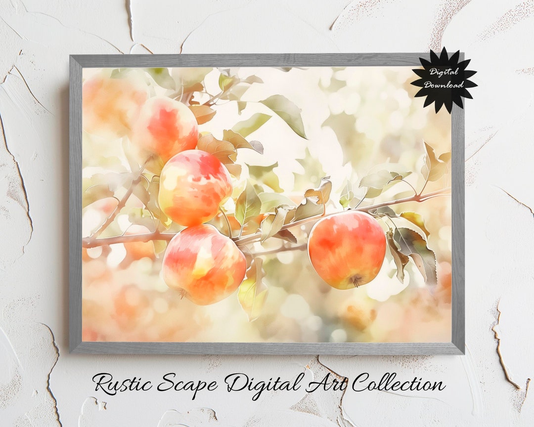 Watercolor Apple Orchard Art, Printable Digital Download for Home Decor, Cottagecore Style - Etsy