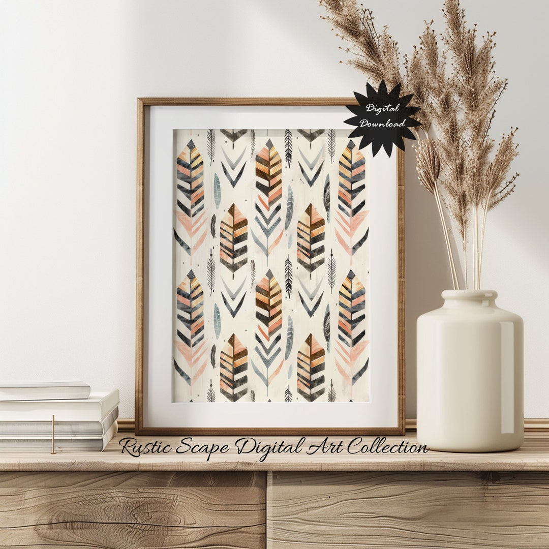 Boho Feather Pattern Print, Instant Digital Download, Wall Art, Print ...