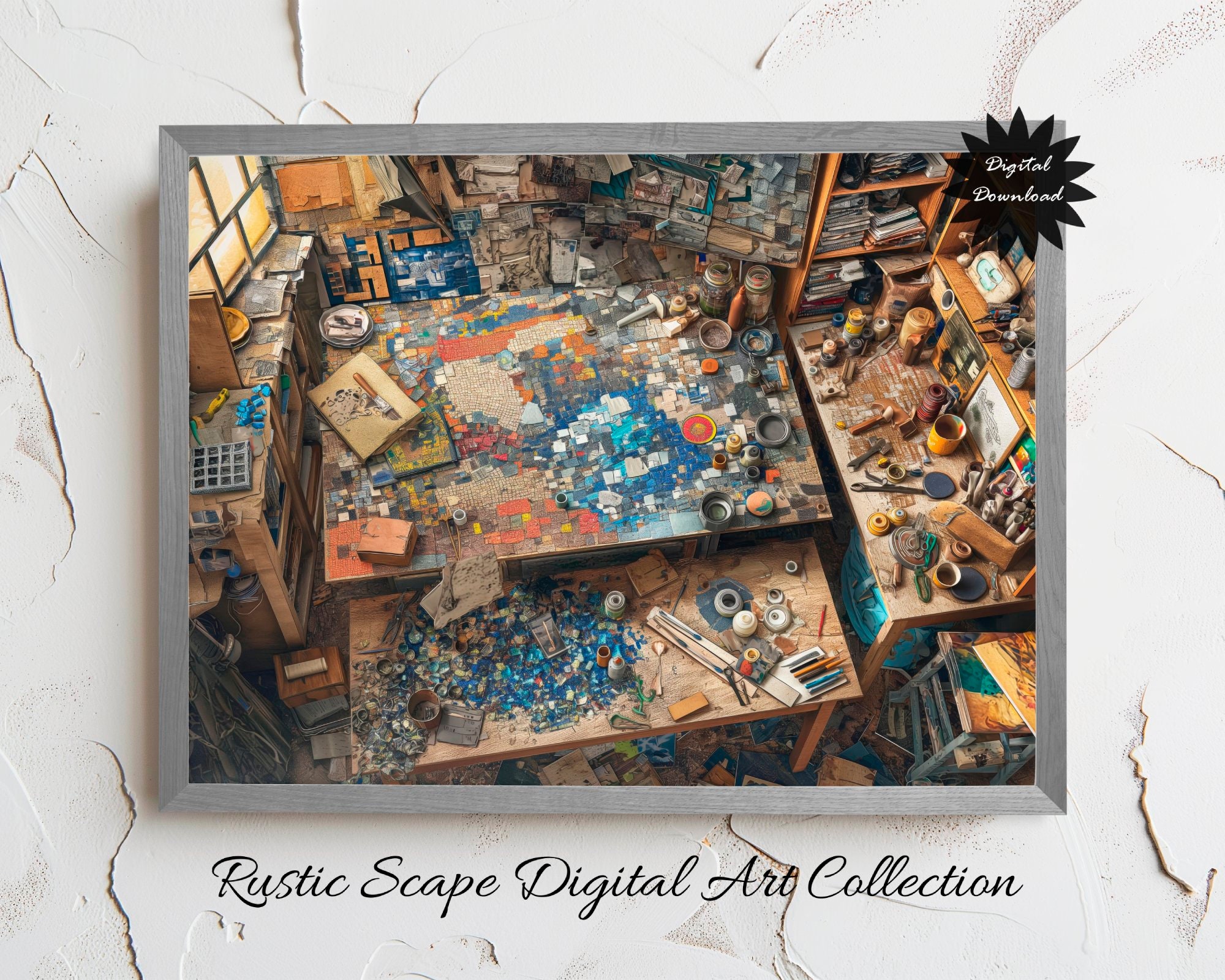 Intricate Artist Studio Digital Print, Colorful Creative Chaos Artwork ...