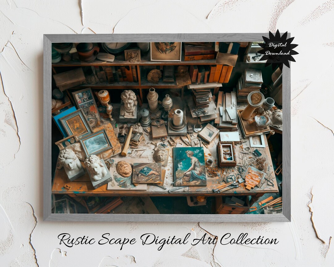 Vintage Art Studio Digital Print, Eclectic Artist Workshop, Home Decor ...