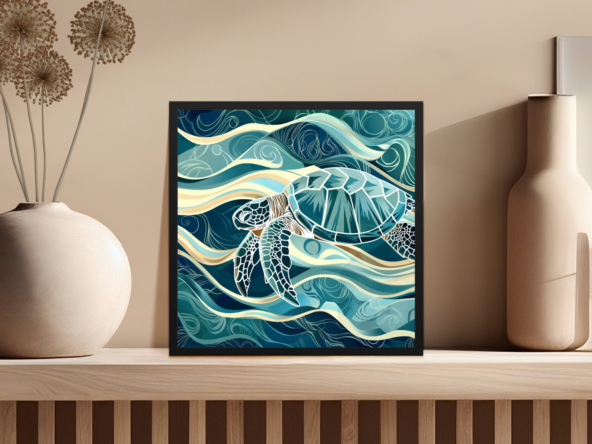 Abstract Sea Turtle Art, Digital Download, Printable Ocean Waves Wall ...