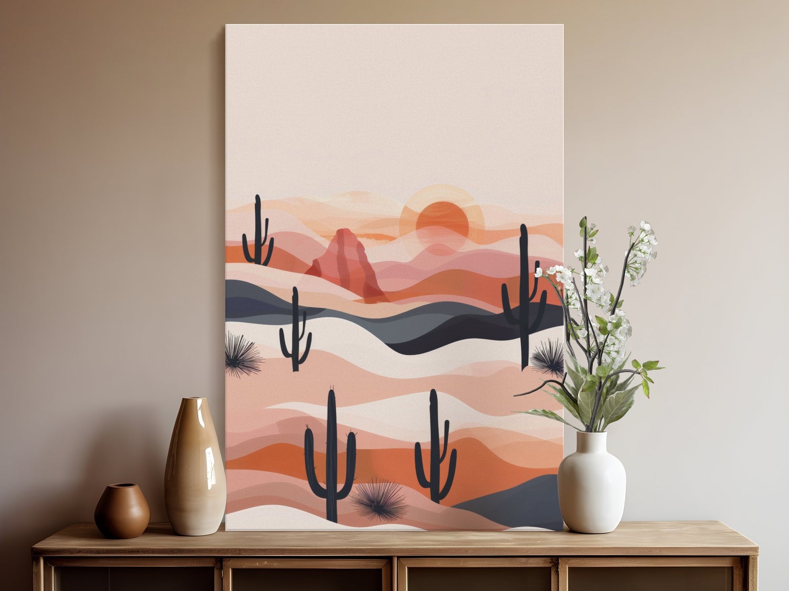 Boho Desert Sunset Wall Art, Printable Cactus Landscape Decor ...