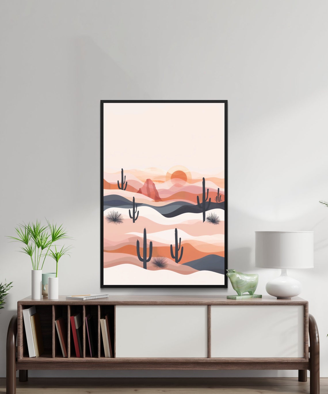 Boho Desert Sunset Wall Art, Printable Cactus Landscape Decor ...