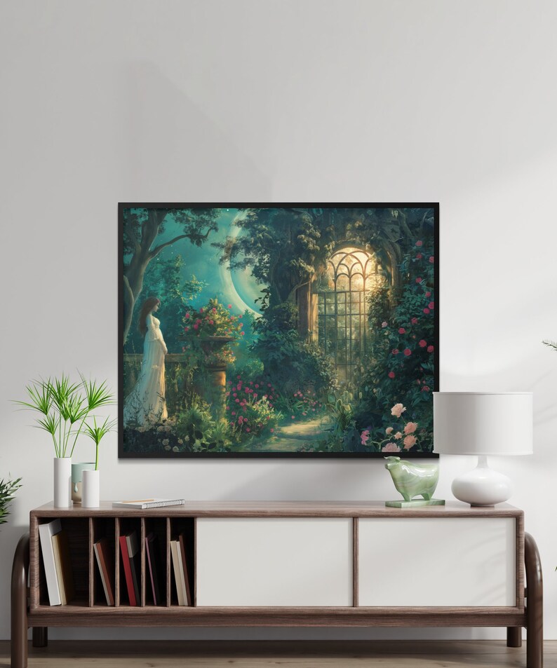 Enchanted Garden Moonlight Scene, Digital Art Download, Printable ...