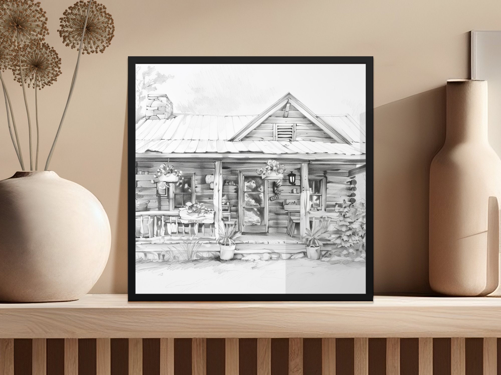 Rustic Cabin Art Print, Digital Download, Cottagecore Home Decor ...