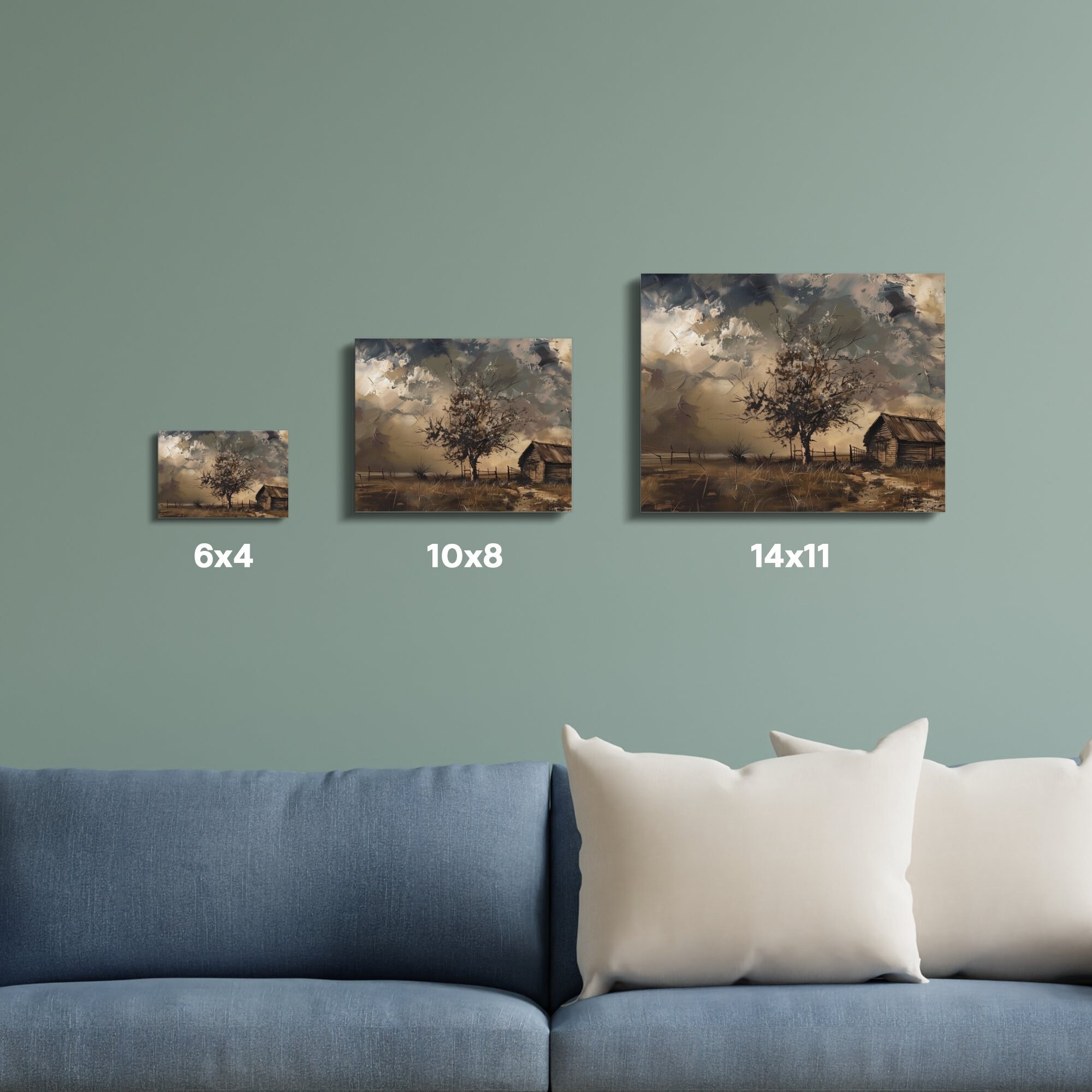 Rustic Cabin Landscape Digital Art Print, Countryside Scenery ...