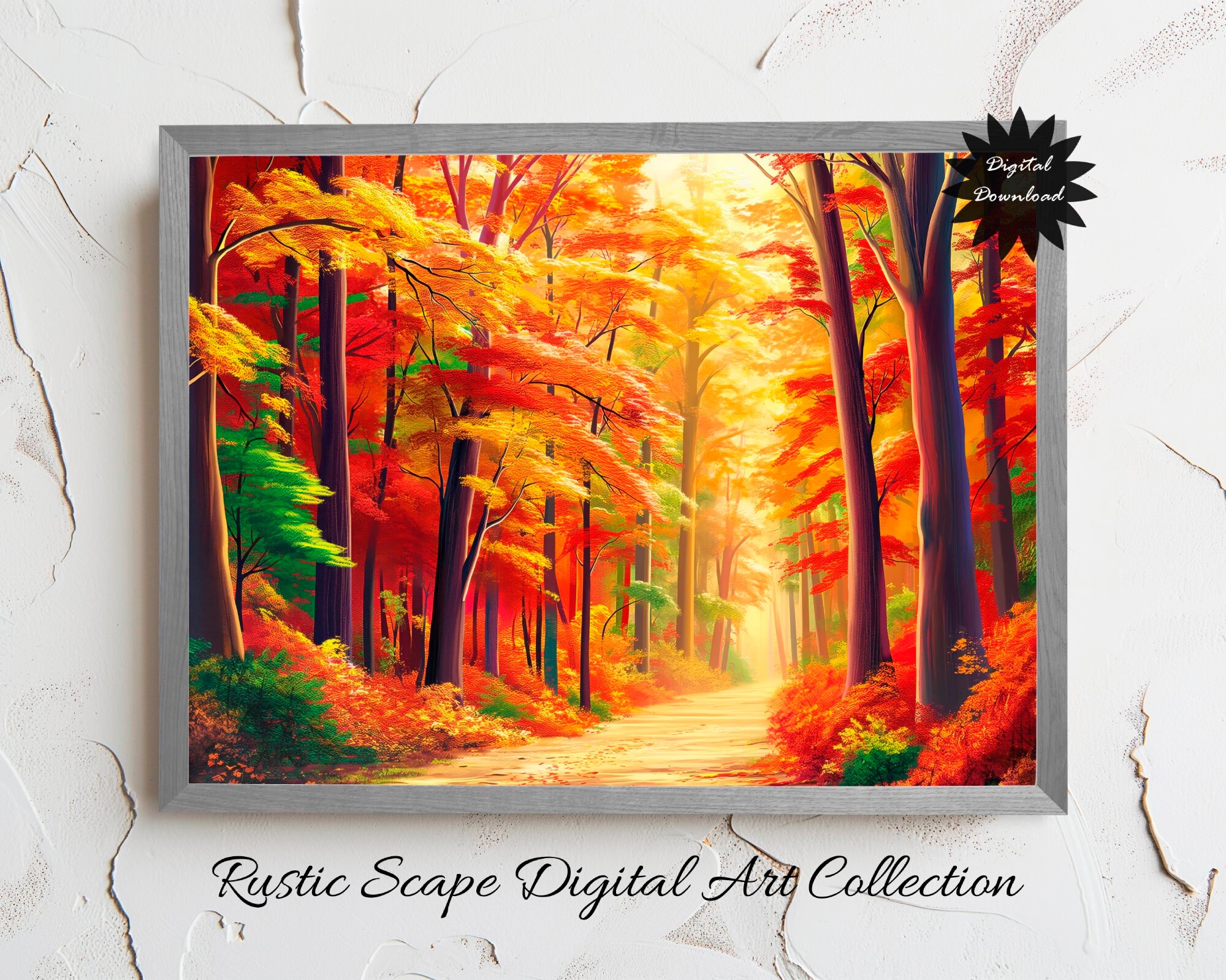 Autumn Forest Path Digital Artwork, Instant Download, Fall Trees ...