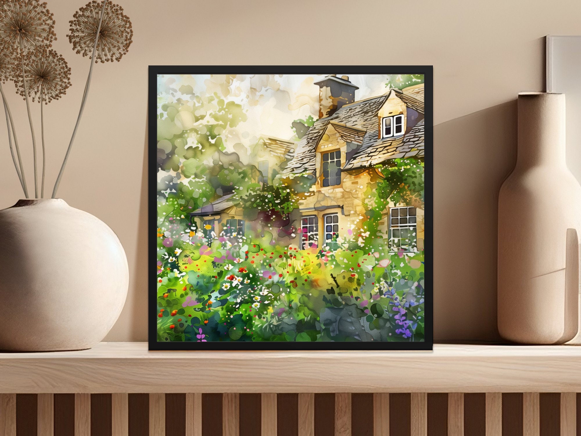 Cottagecore Digital Art Print, Enchanting Cottage Landscape With Flower ...