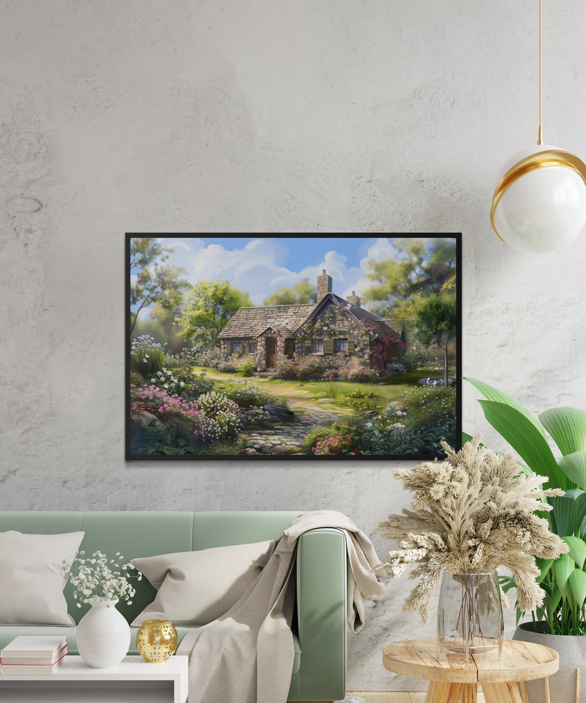 Cottagecore Digital Art Printable With Rustic Cottage Garden Landscape ...