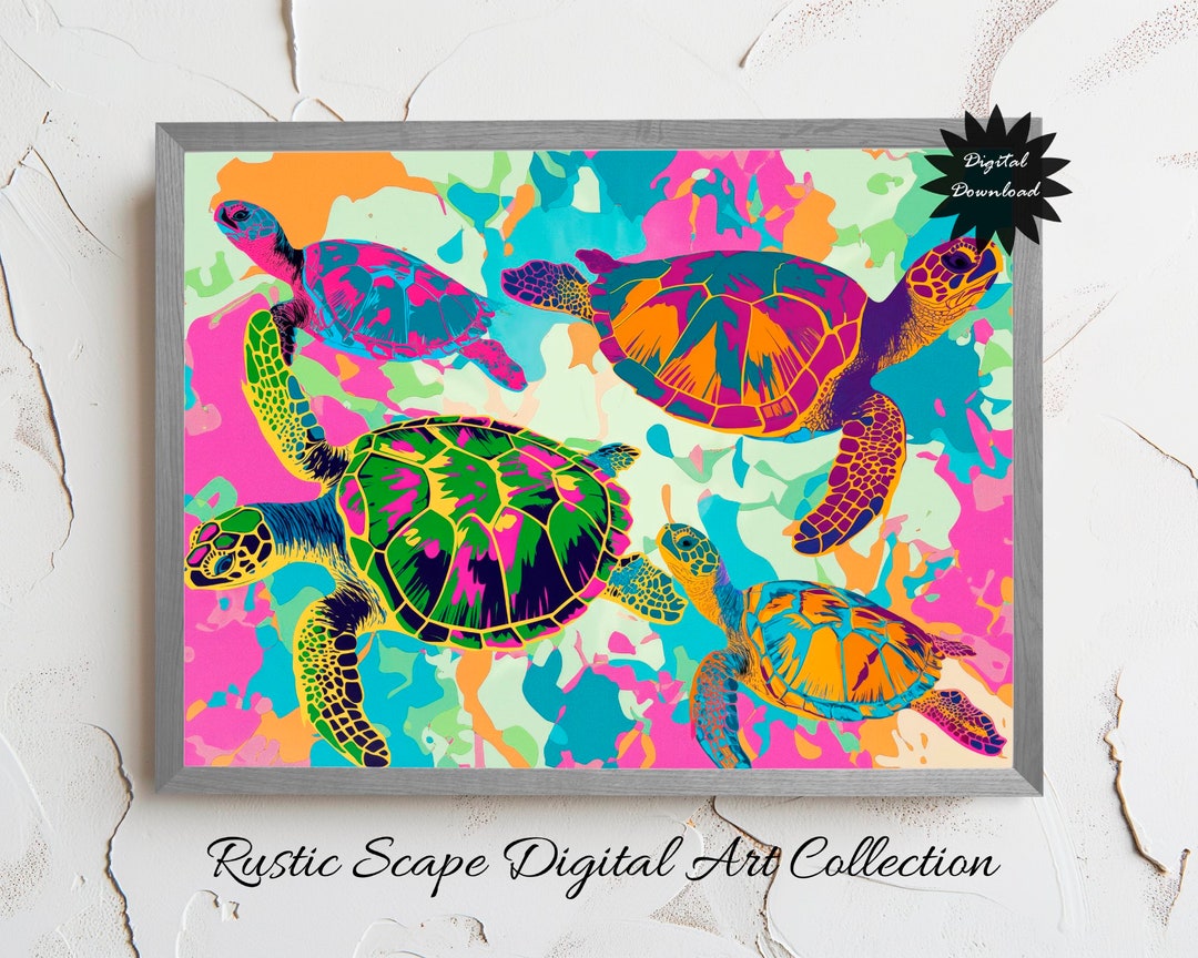 Colorful Turtle Art Print, Digital Download, Abstract Sea Turtle Home ...