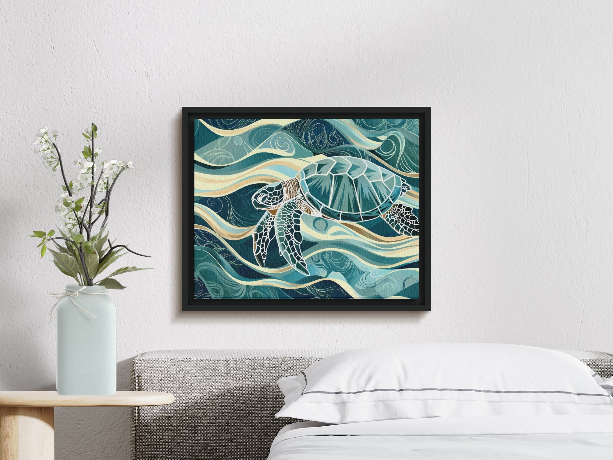 Abstract Sea Turtle Art, Digital Download, Printable Ocean Waves Wall ...