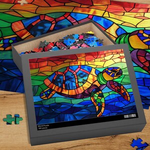 Sea Turtle Puzzle 500 Piece Stained Glass Style Jigsaw, 20x16 Oceanic ...