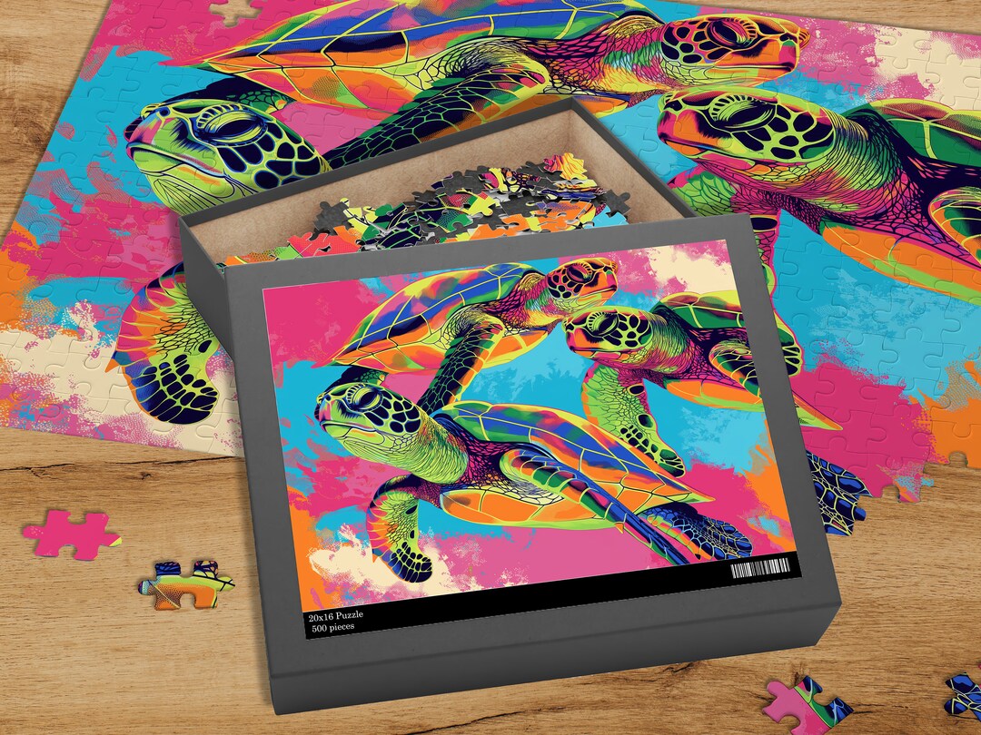 Vibrant Pop Art Sea Turtles Jigsaw Puzzle Choose From 120, 252, 500 ...