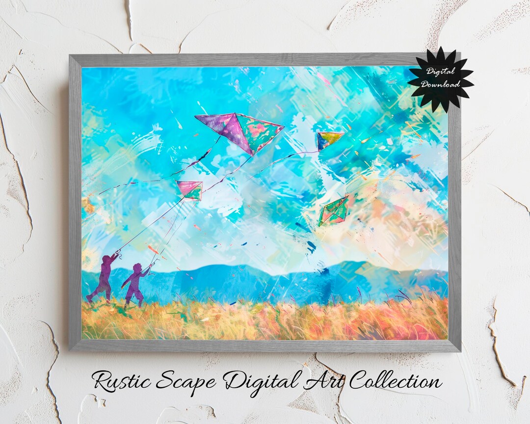 Colorful Abstract Kite Flying Art, Instant Download, Digital Printable ...