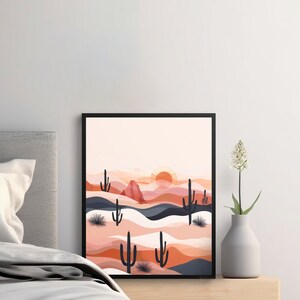 Boho Desert Sunset Wall Art, Printable Cactus Landscape Decor ...