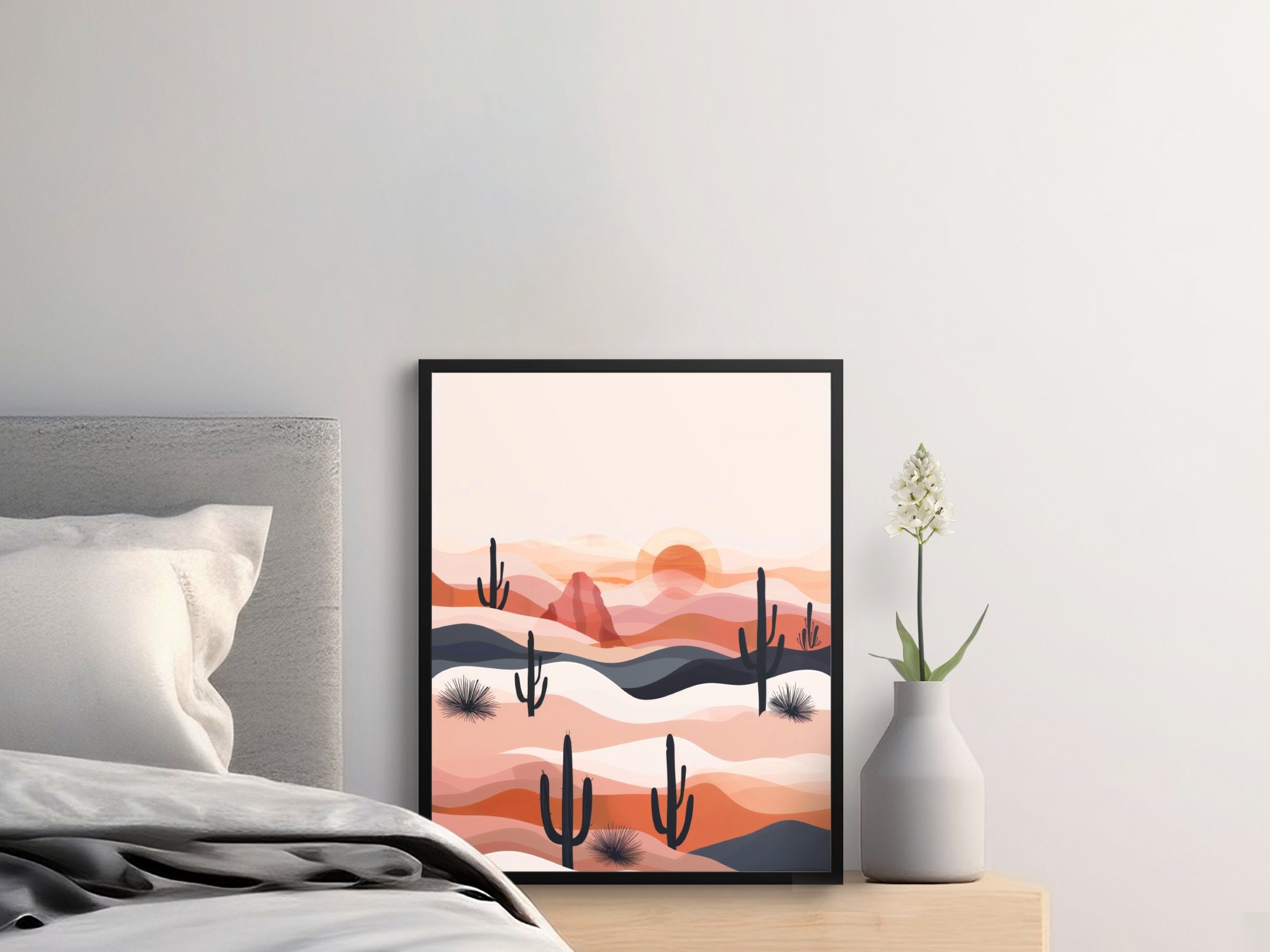 Boho Desert Sunset Wall Art, Printable Cactus Landscape Decor ...