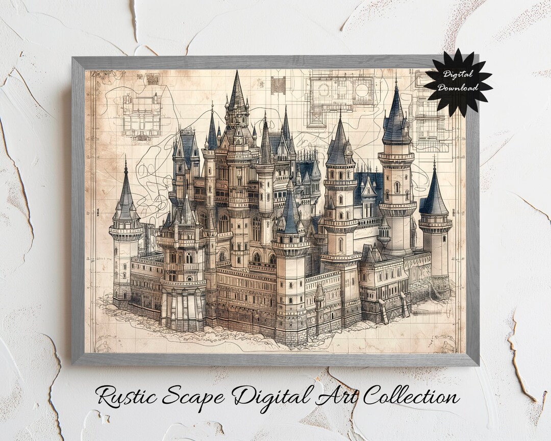 Cozy Vintage Castle Blueprint Instant Download, Architectural Fantasy ...