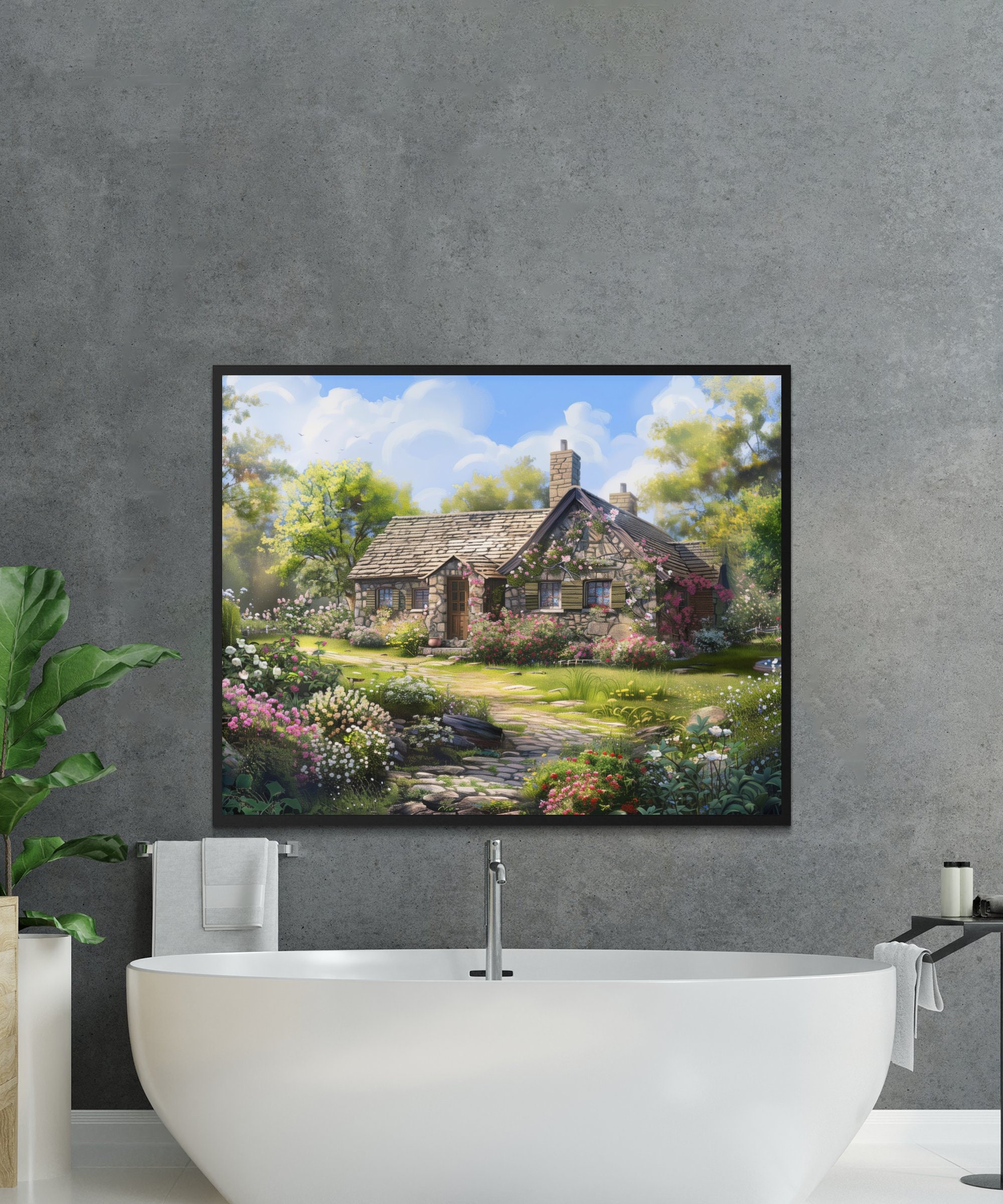 Cottagecore Digital Art Printable With Rustic Cottage Garden Landscape ...
