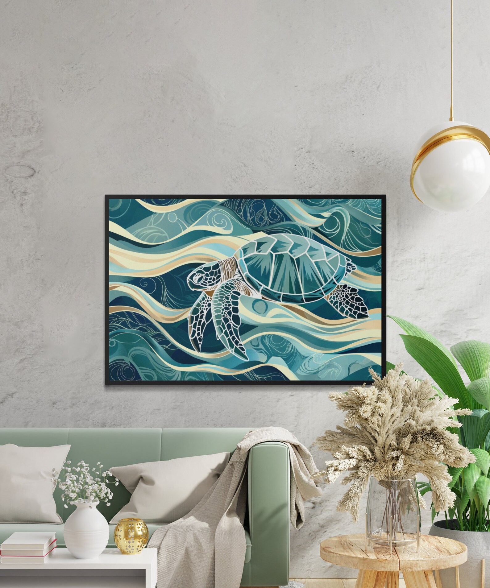Abstract Sea Turtle Art, Digital Download, Printable Ocean Waves Wall ...