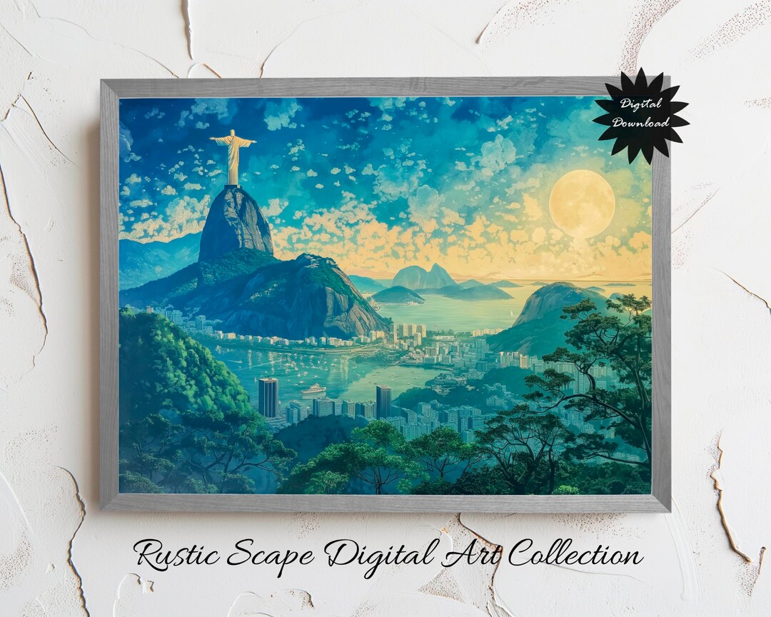 Moonlit Rio Landscape Art Digital Download Printable Home Decor - Etsy