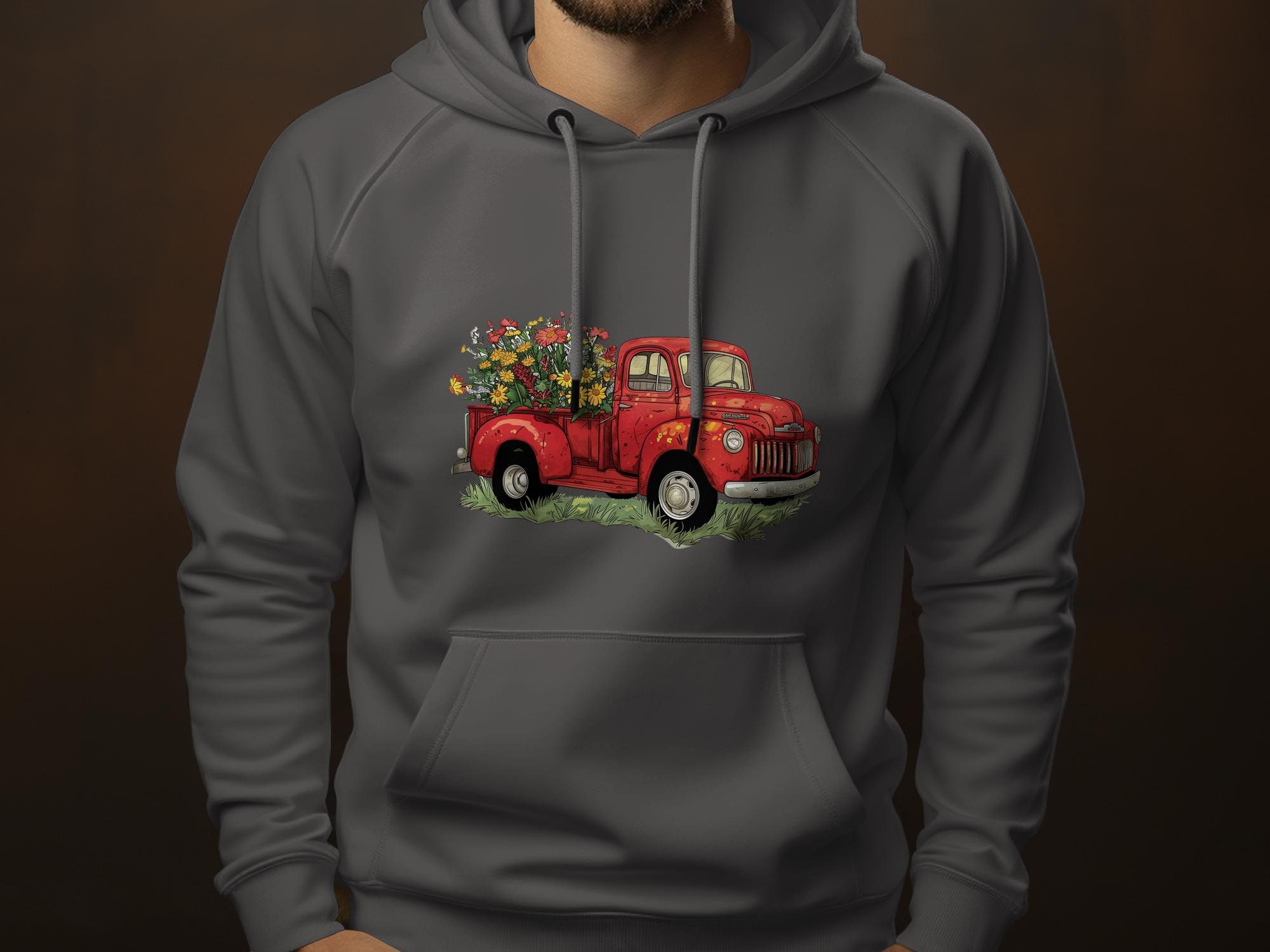 Vintage Red Truck Clipart, Floral Pickup, Southern Charm Graphics ...