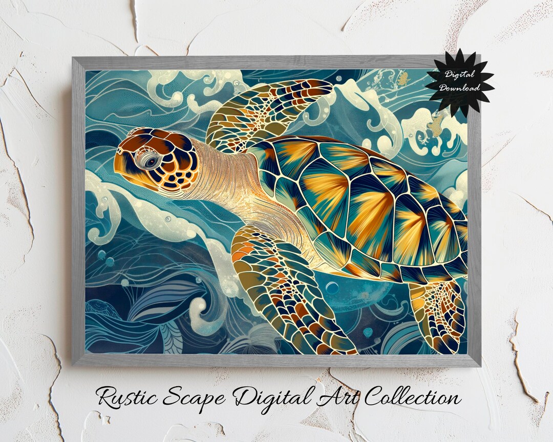 Sea Turtle Digital Print, Ocean Animal Wall Art, Printable Home Decor ...