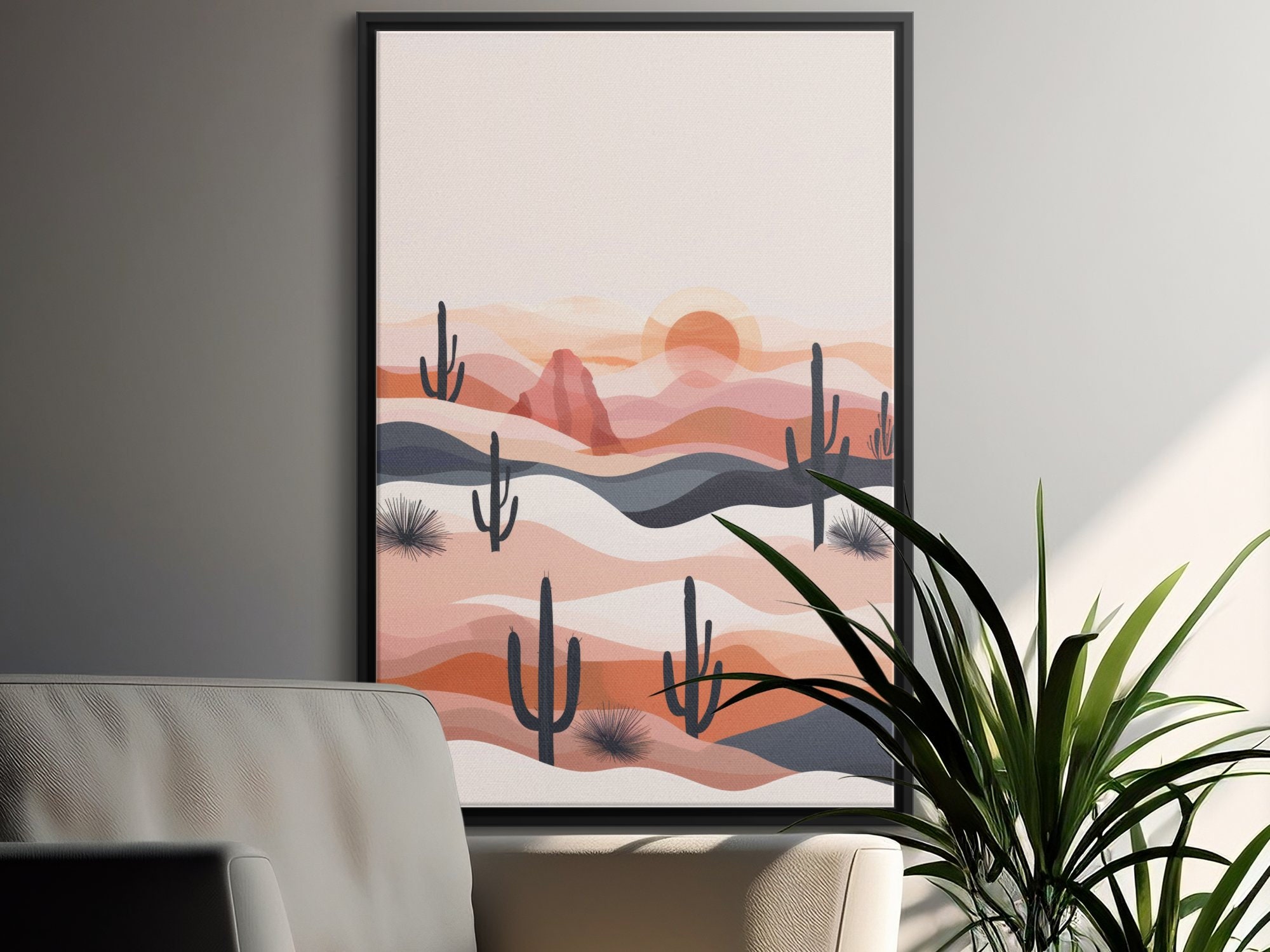 Boho Desert Sunset Wall Art, Printable Cactus Landscape Decor ...