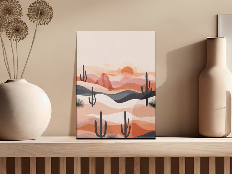 Boho Desert Sunset Wall Art, Printable Cactus Landscape Decor ...
