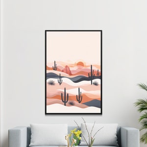 Boho Desert Sunset Wall Art, Printable Cactus Landscape Decor ...