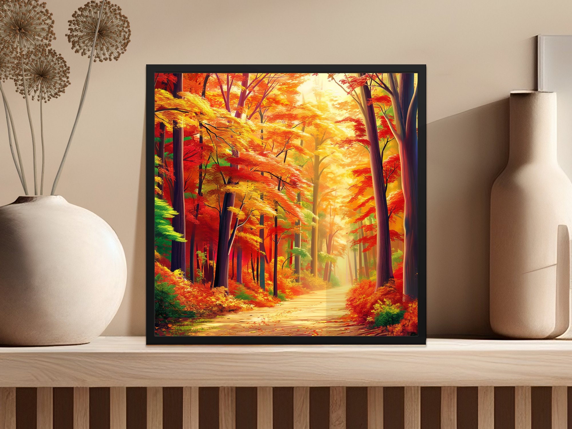 Autumn Forest Path Digital Artwork, Instant Download, Fall Trees ...