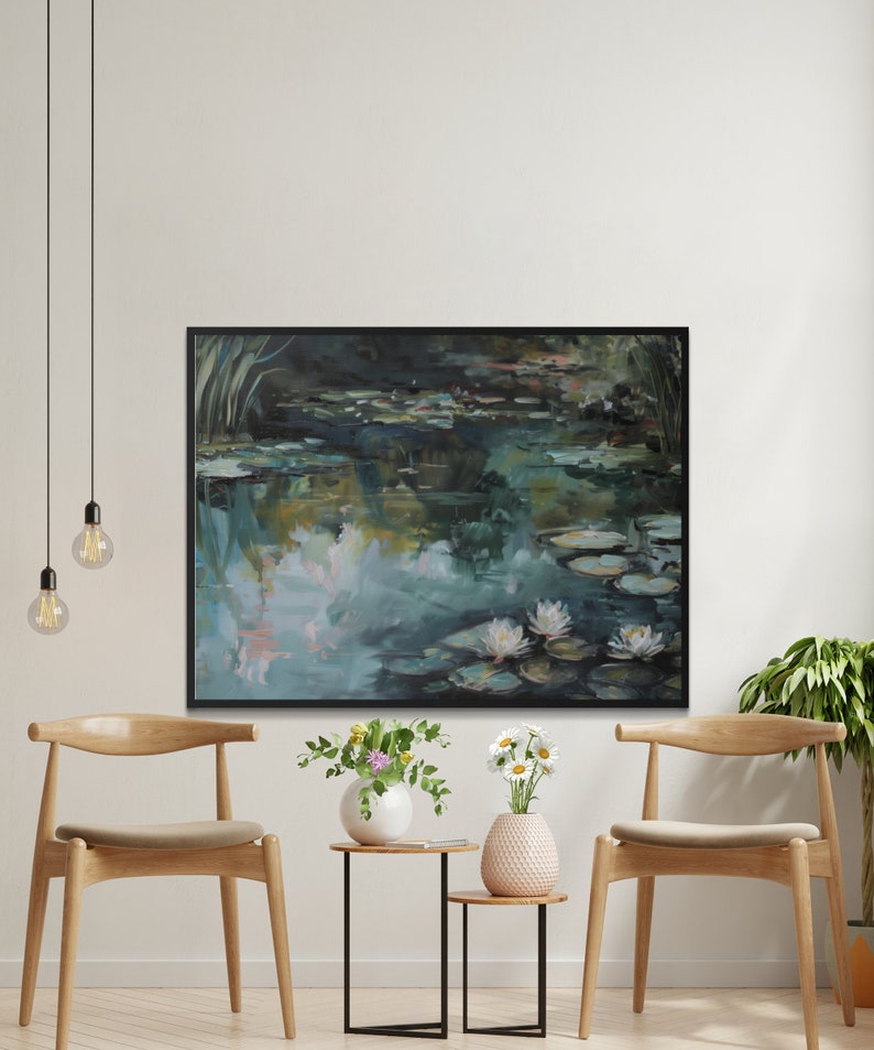 Impressionist Lotus Pond Painting, Digital Download Art, Modern Home ...