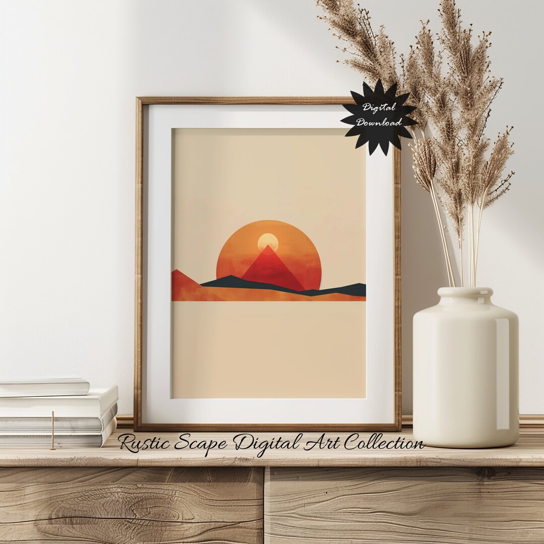 Sunset Pyramid Art Print, Abstract Landscape Wall Art, BOHO Art ...