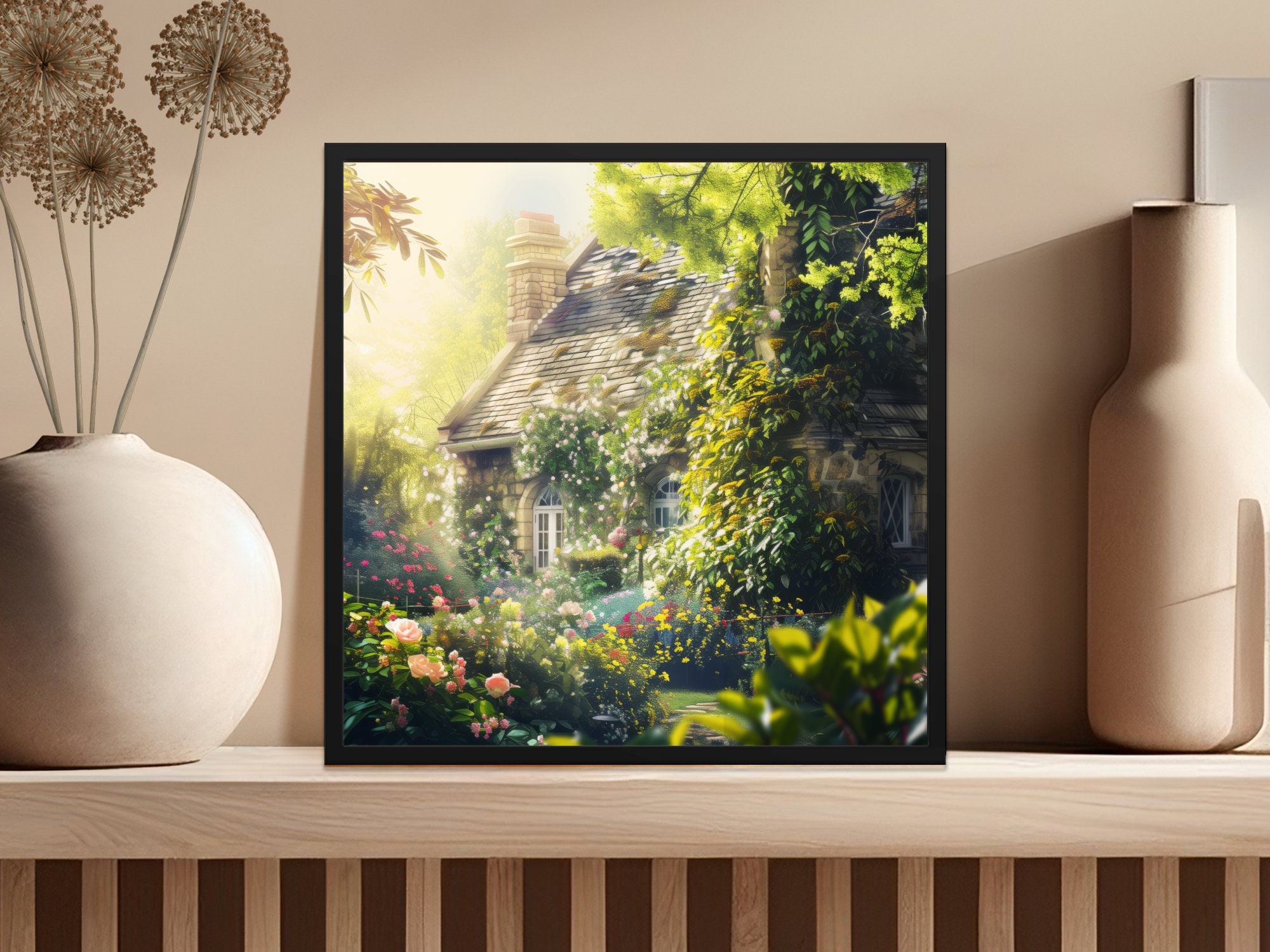 Cottagecore Digital Art Print, Enchanted Cottage Garden Scene, Instant ...