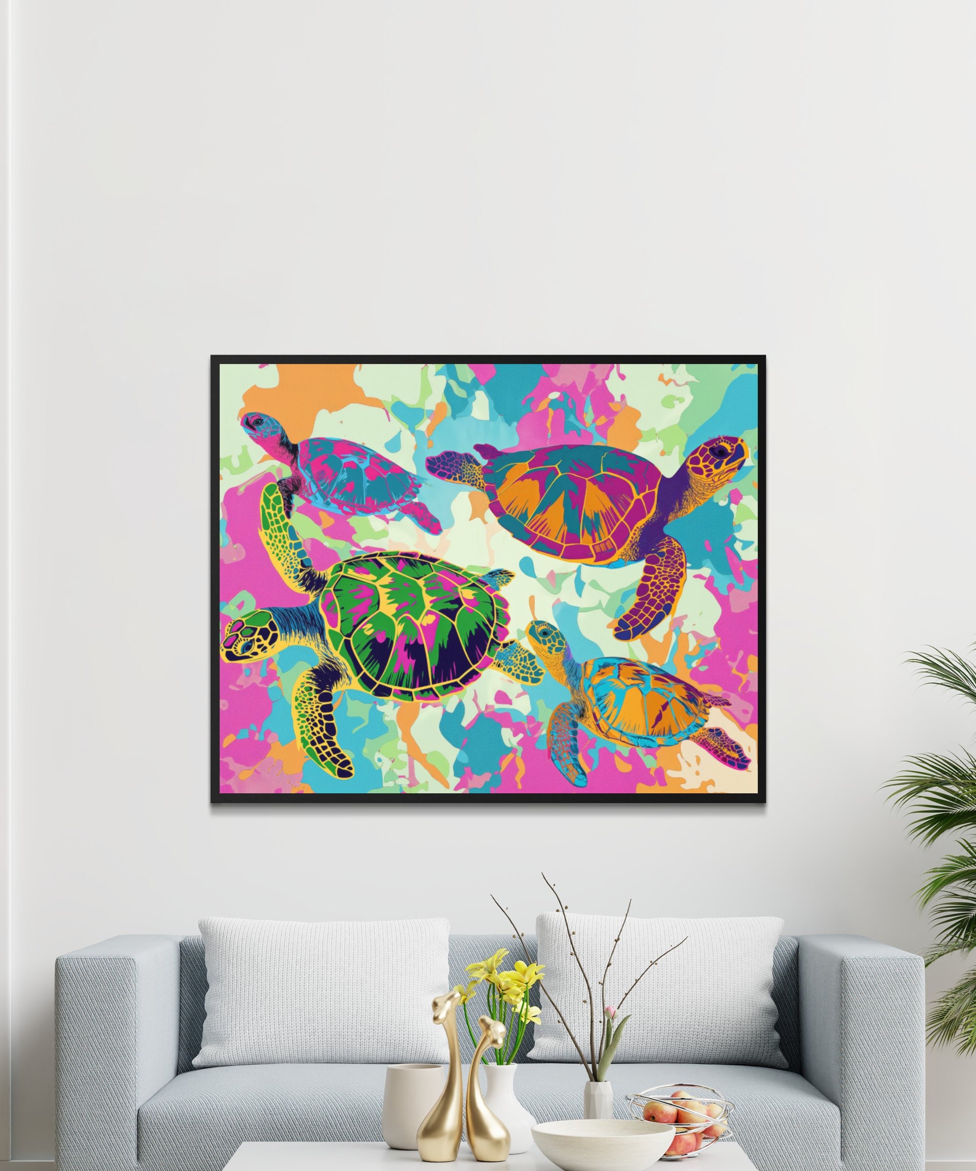 Colorful Turtle Art Print, Digital Download, Abstract Sea Turtle Home ...