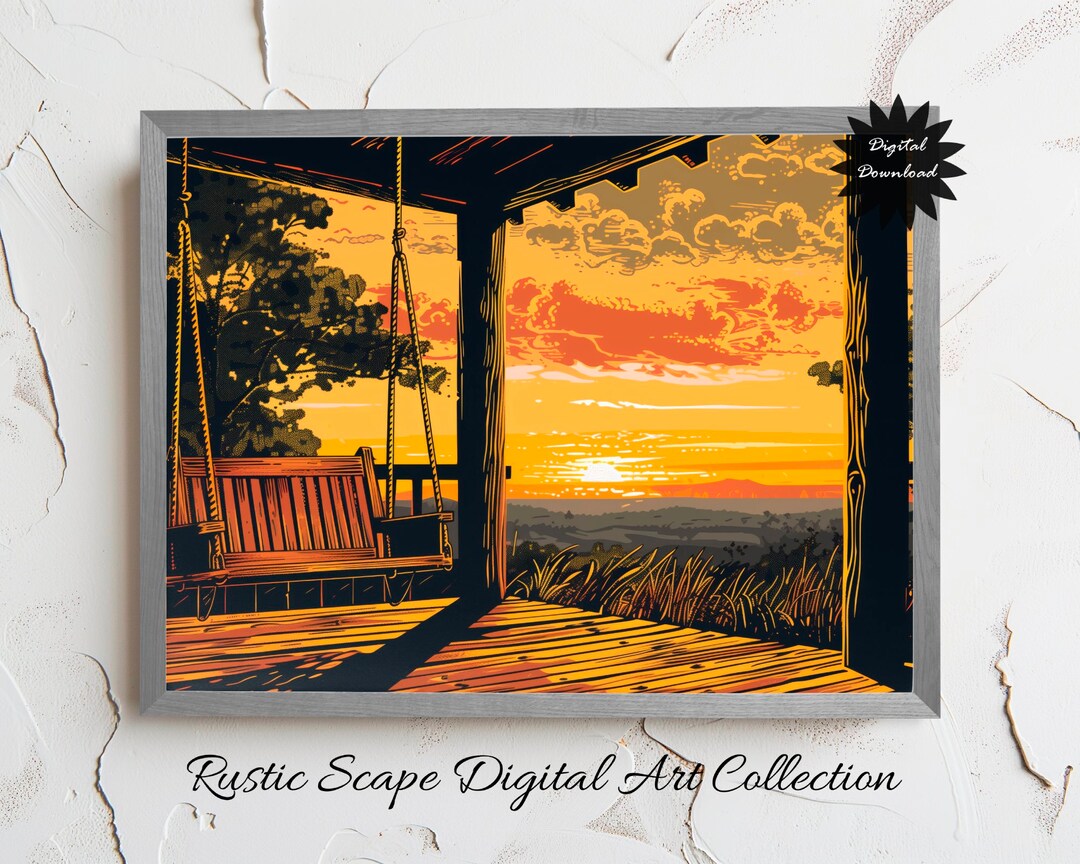 Rustic Porch Swing Sunset View Digital Print, Cottagecore Home Decor ...