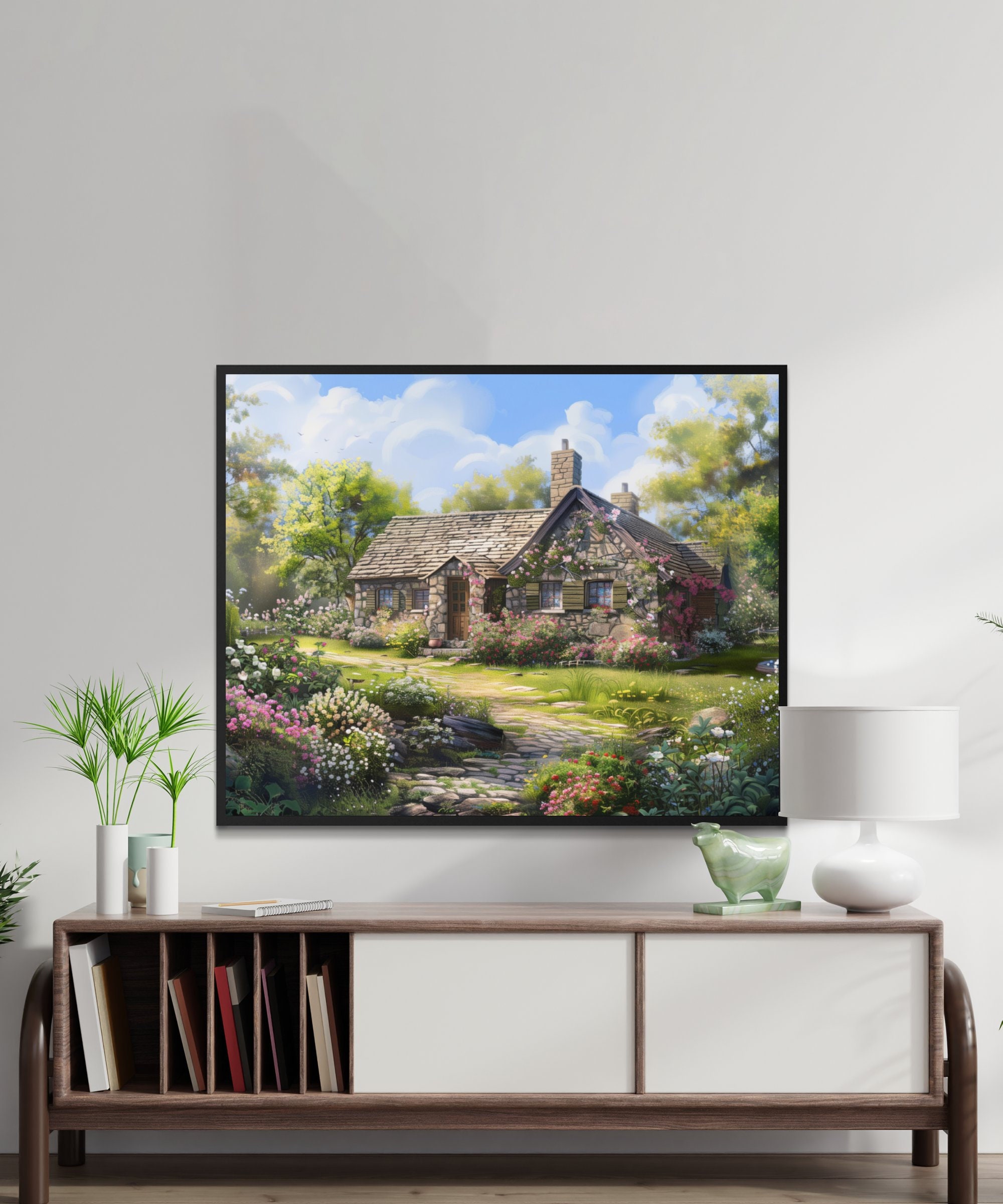 Cottagecore Digital Art Printable With Rustic Cottage Garden Landscape ...