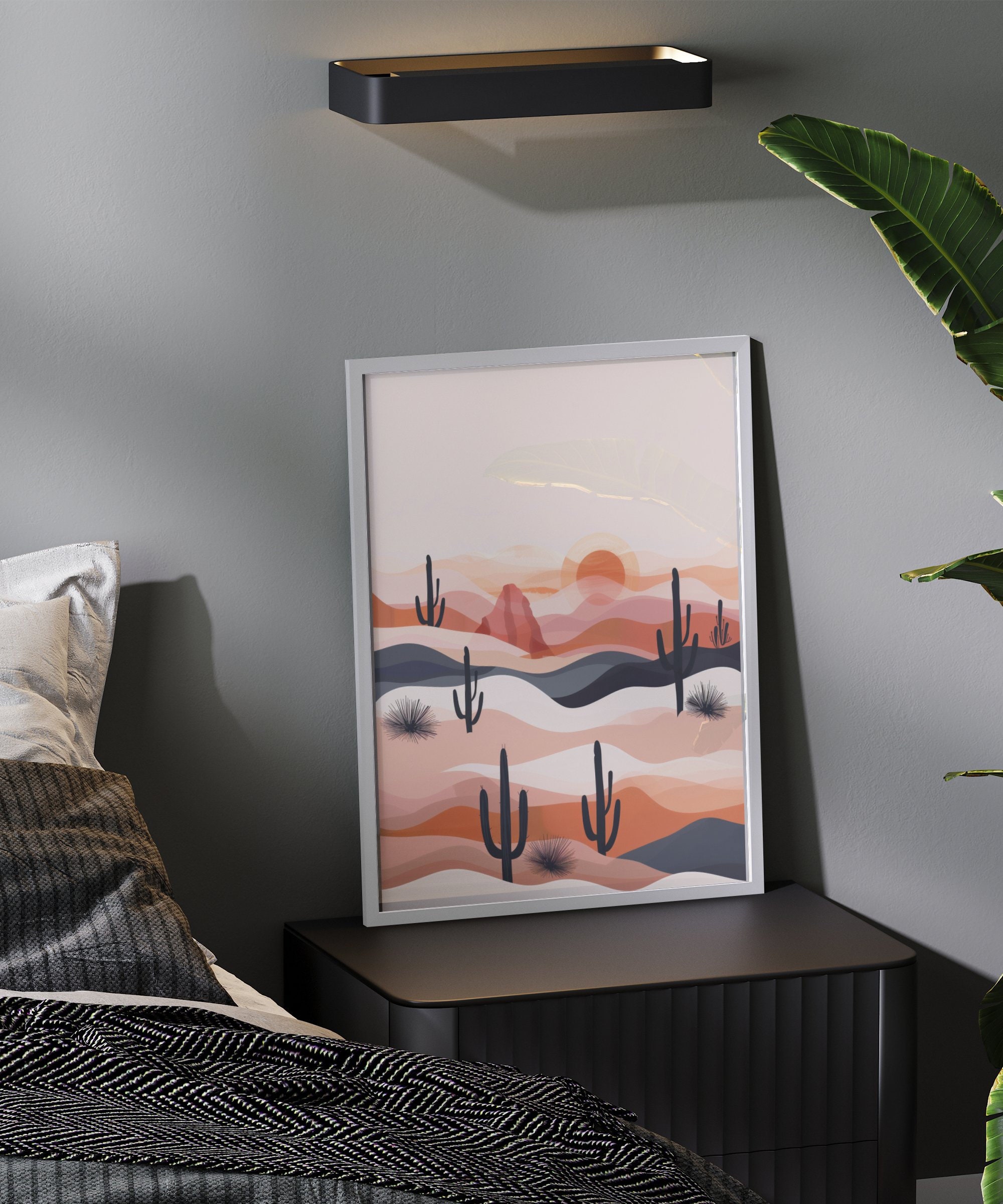 Boho Desert Sunset Wall Art, Printable Cactus Landscape Decor ...
