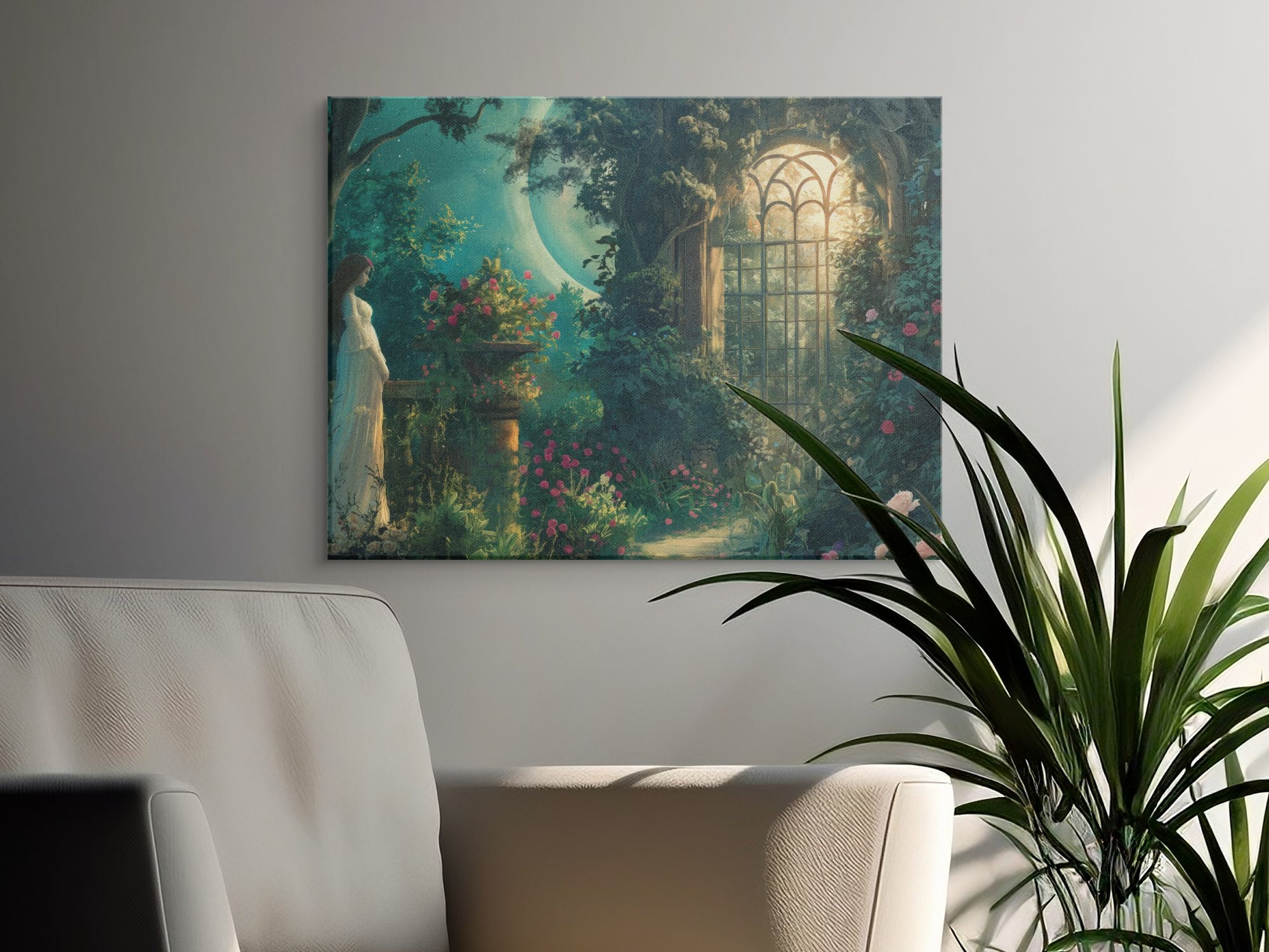 Enchanted Garden Moonlight Scene, Digital Art Download, Printable ...