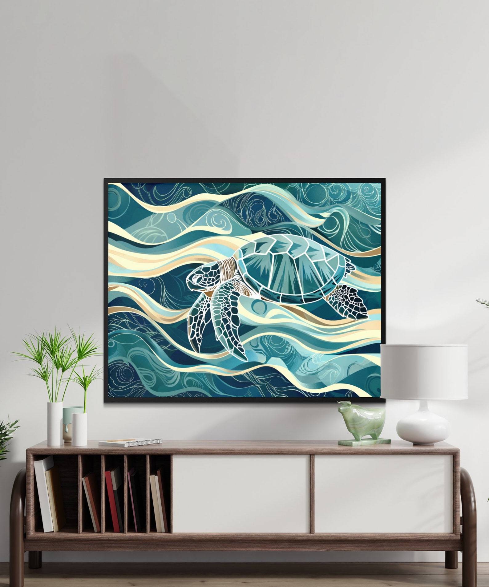 Abstract Sea Turtle Art, Digital Download, Printable Ocean Waves Wall ...