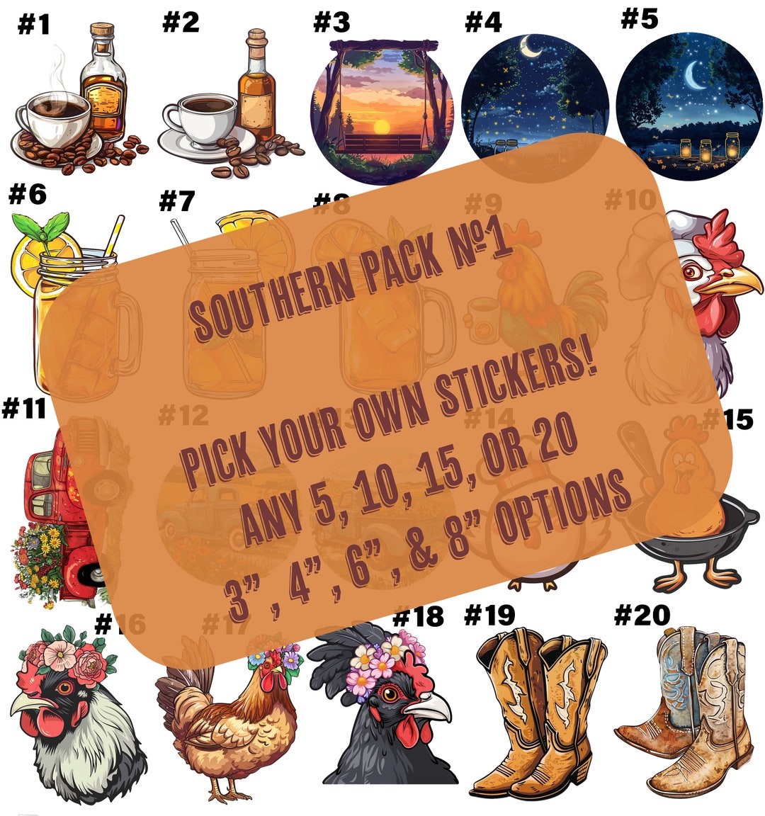 Custom Stickers Pack Southern Icons Durable Vinyl Decals Laptop ...