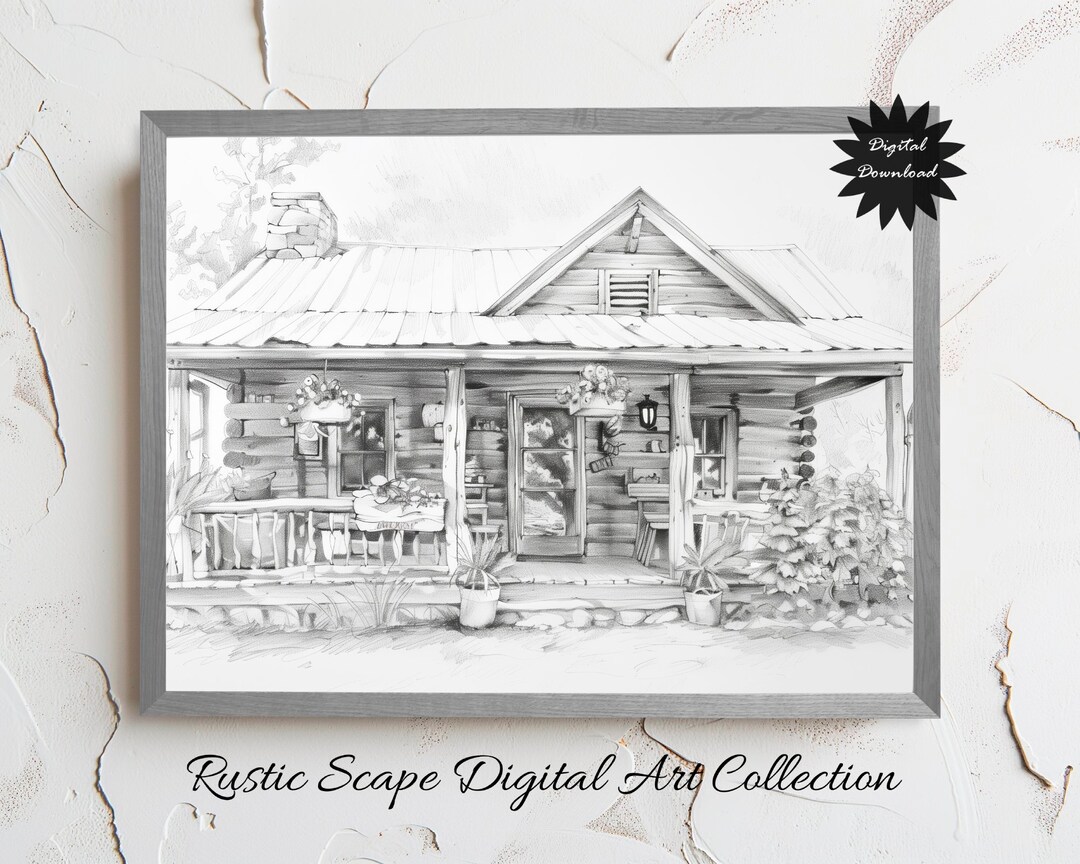 Rustic Cabin Art Print, Digital Download, Cottagecore Home Decor ...