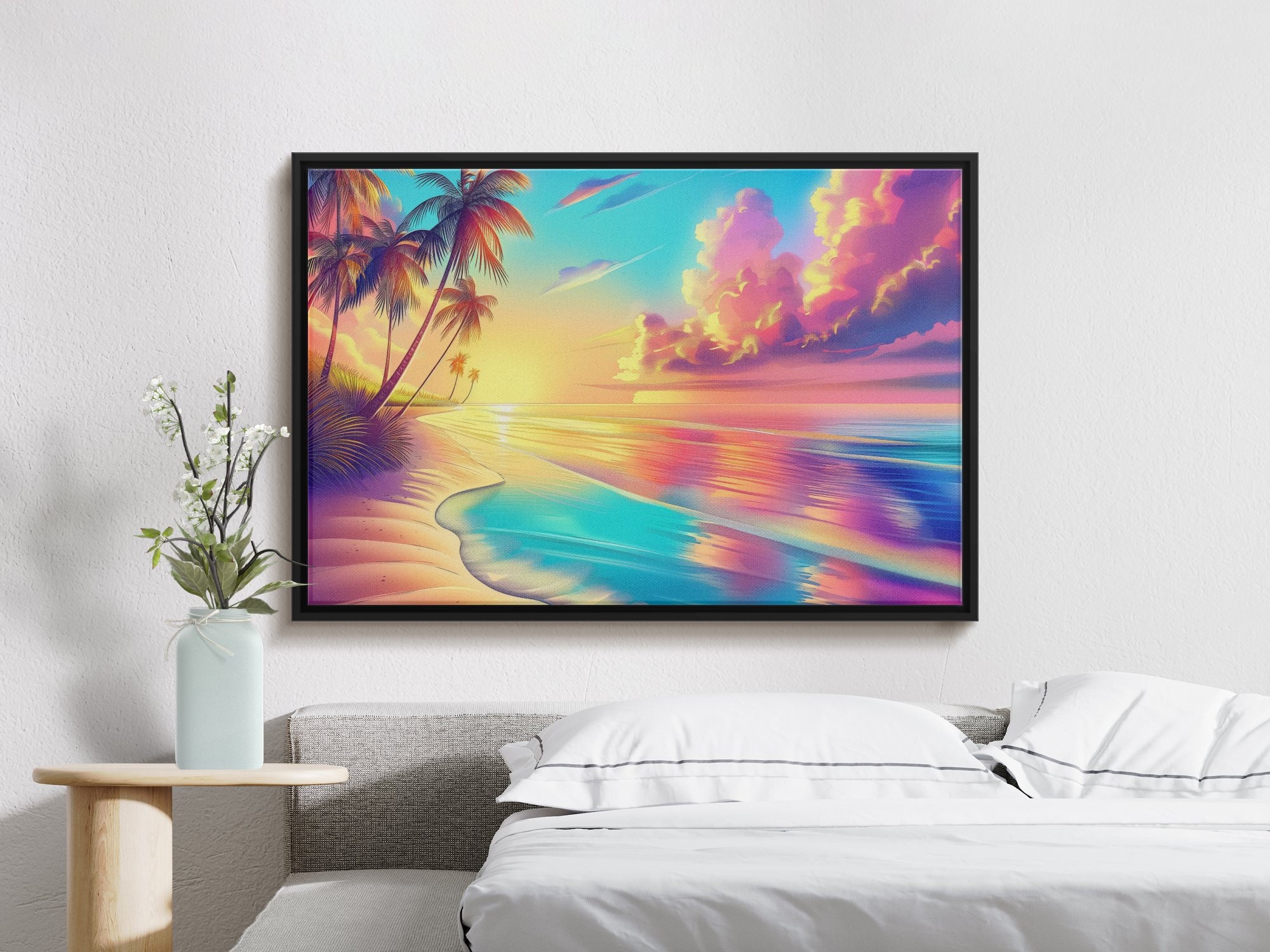 Tropical Beach Sunset Digital Art, Vibrant Coastal Landscape Instant ...