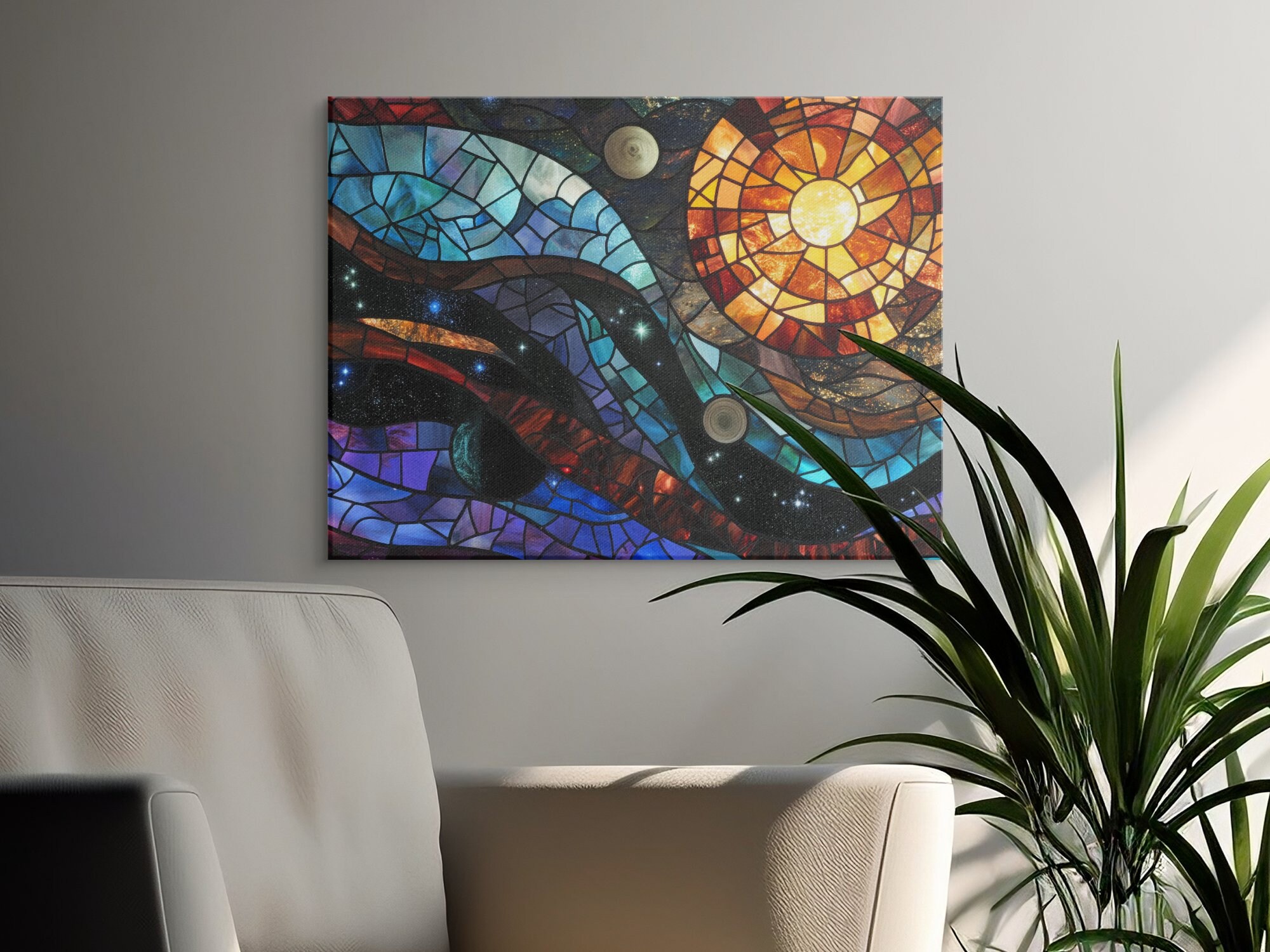 Stained Glass Cosmic Art Digital Download, Large Printable Wall Art ...
