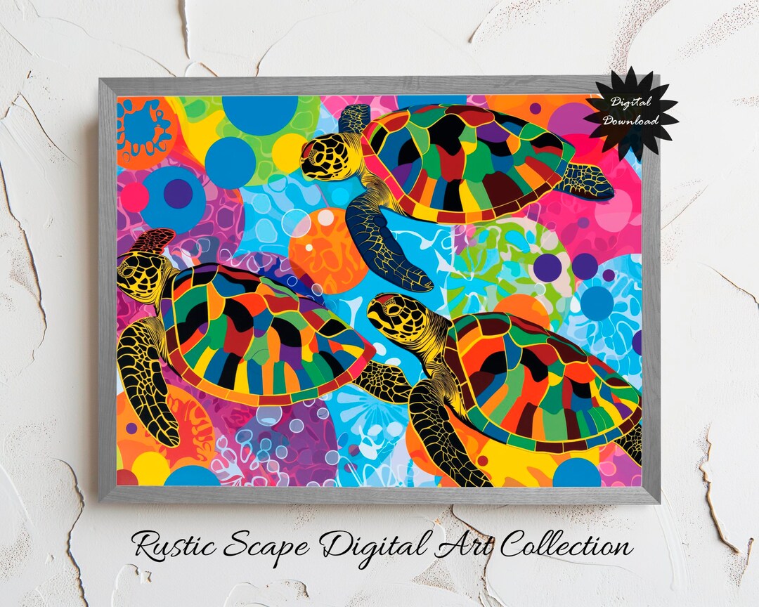 Colorful Turtle Art Print, Vibrant Digital Download, Home Décor Wall ...
