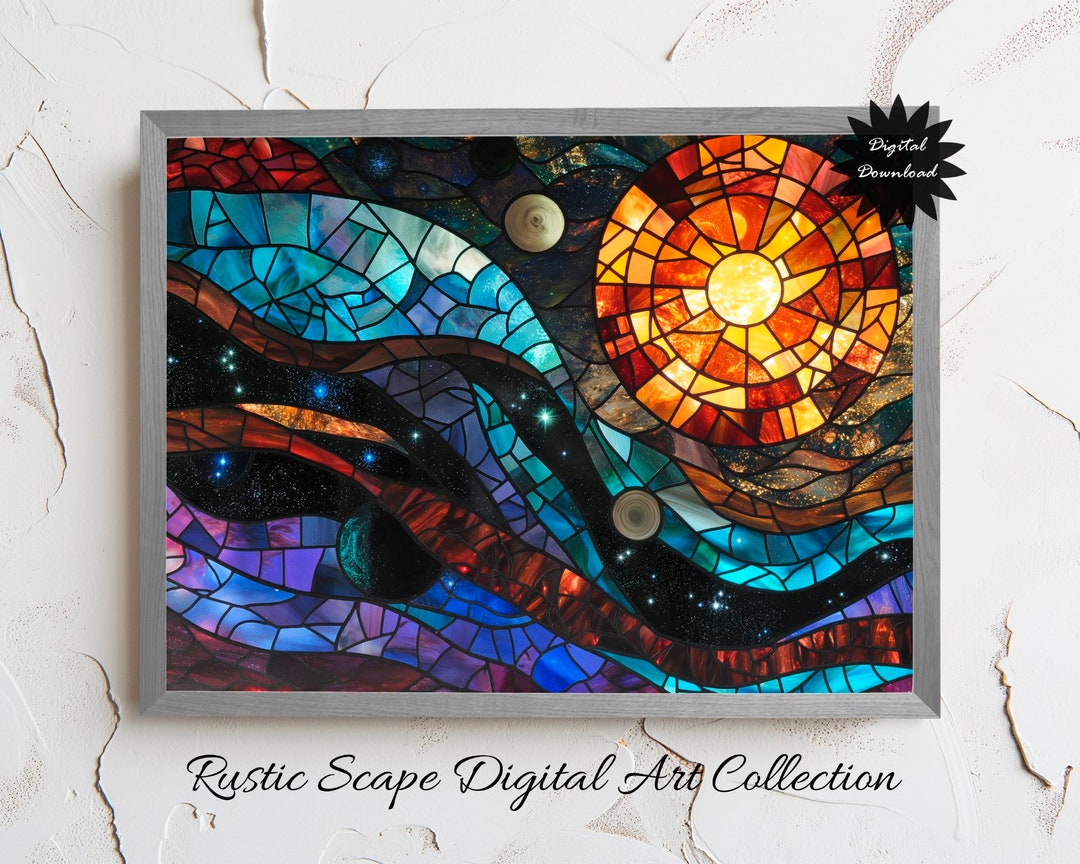 Stained Glass Cosmic Art Digital Download, Large Printable Wall Art ...