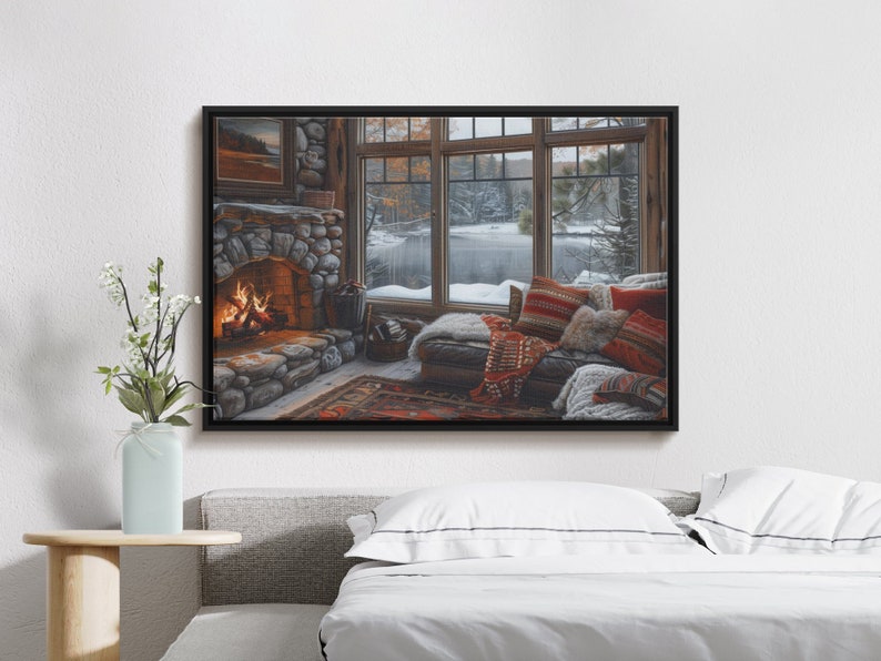 Cozy Winter Cabin Interior Digital Print, Rustic Home Decor Wall Art ...