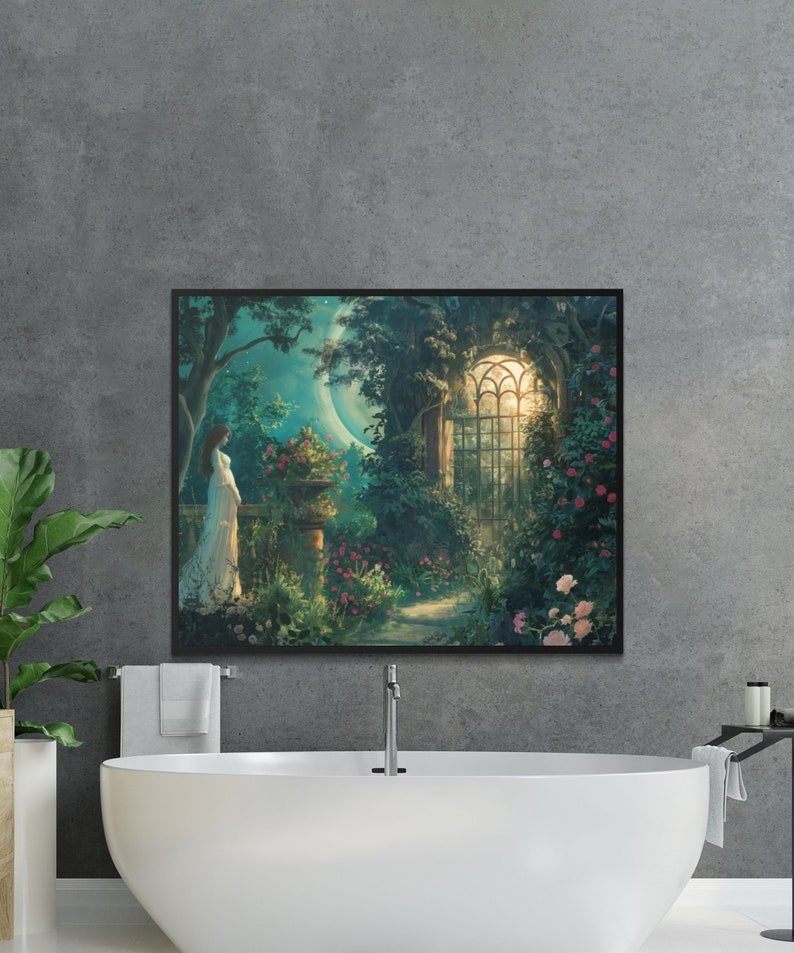 Enchanted Garden Moonlight Scene, Digital Art Download, Printable ...