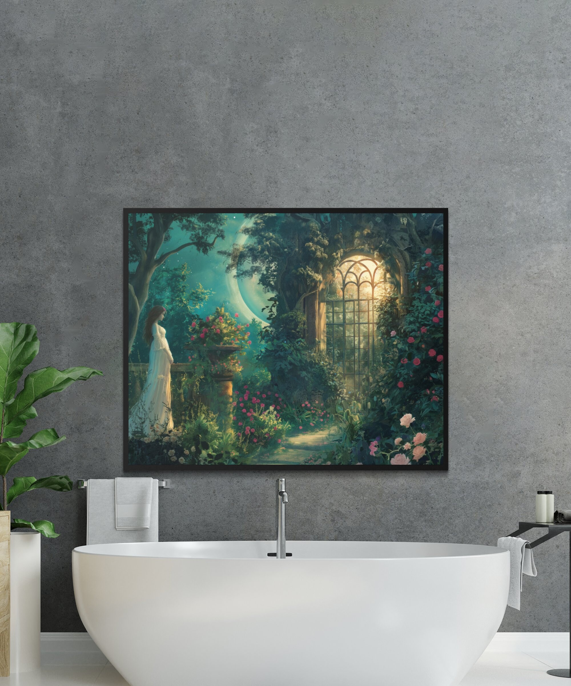 Enchanted Garden Moonlight Scene, Digital Art Download, Printable ...