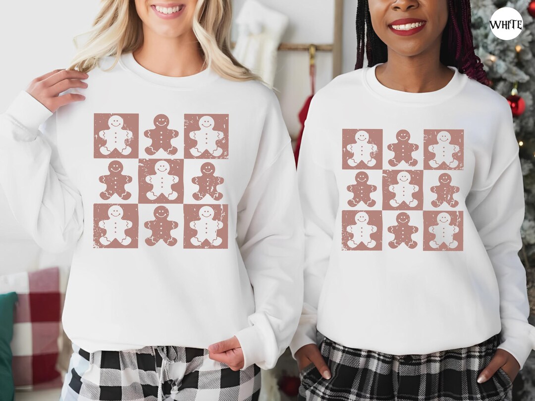 Checkered Gingerbread Man Sweatshirt, Women Christmas Gift, Christmas ...